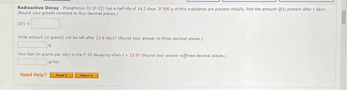 Solved Radioactive Decay Phosphorus-32 (P−32) has a | Chegg.com