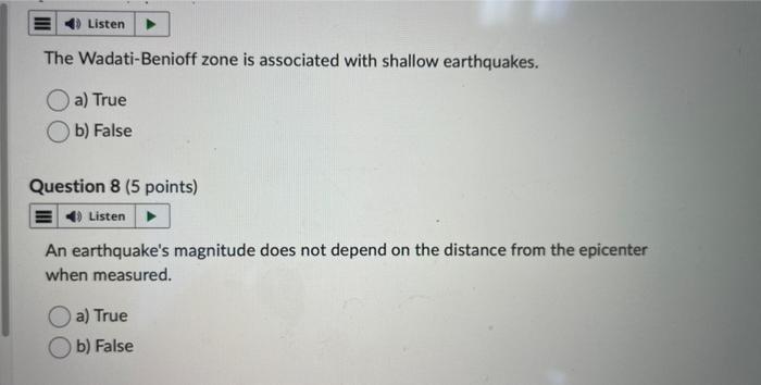 Solved The Wadati-Benioff zone is associated with shallow | Chegg.com