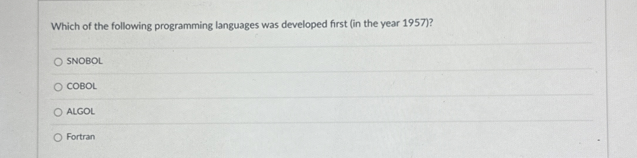 Solved Which of the following programming languages was | Chegg.com