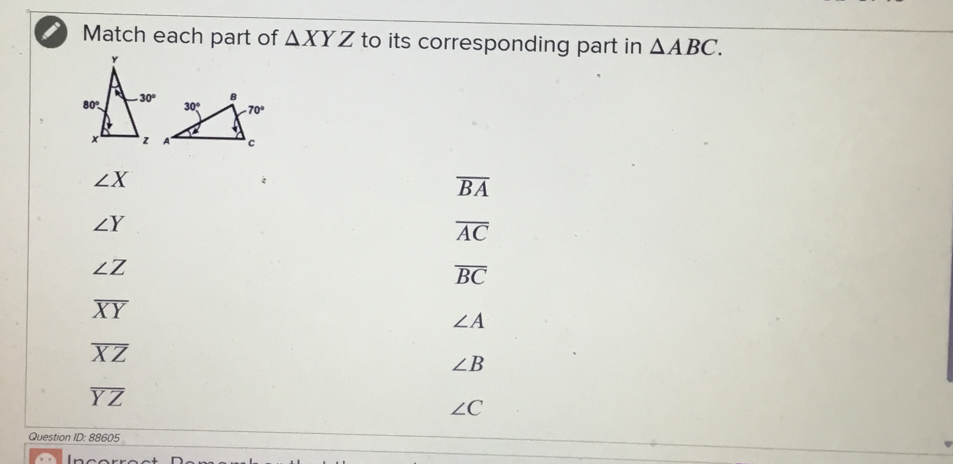 Solved Match each part of ????xYZ ﻿to its corresponding part | Chegg.com