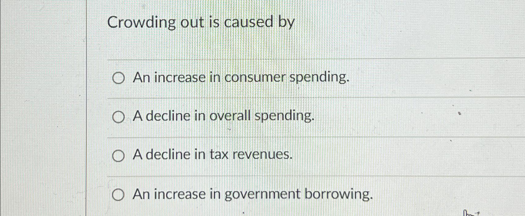 Solved Crowding out is caused byAn increase in consumer | Chegg.com
