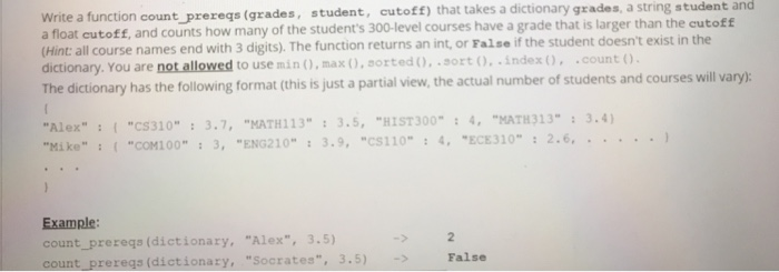Solved Write a function count_preregs (grades, student, | Chegg.com