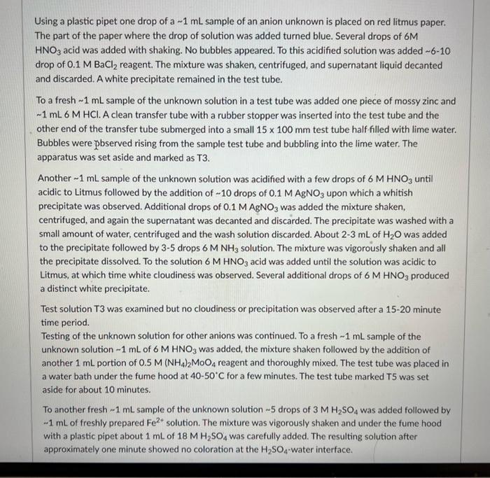 Solved Using a plastic pipet one drop of a ∼1 mL sample of | Chegg.com