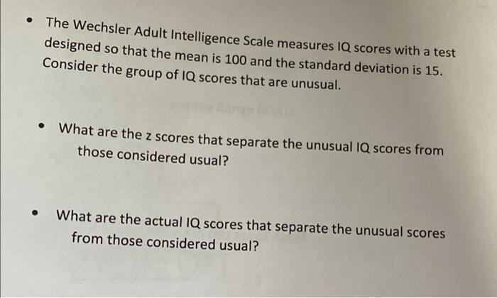 Solved The Wechsler Adult Intelligence Scale measures IQ | Chegg.com