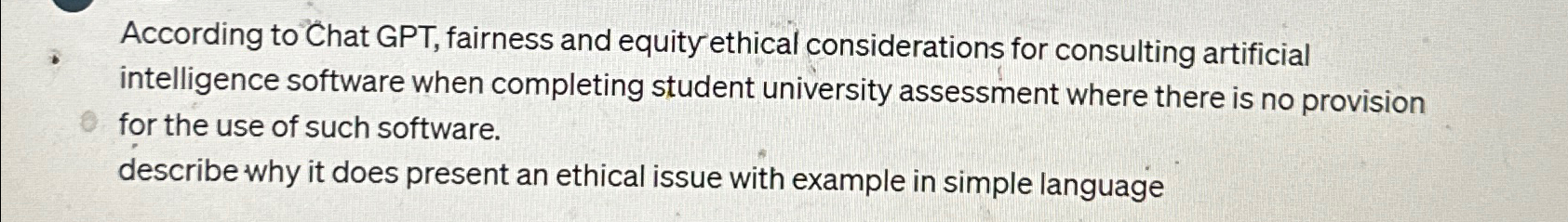 Solved According to Chat GPT, ﻿fairness and equity ethical | Chegg.com