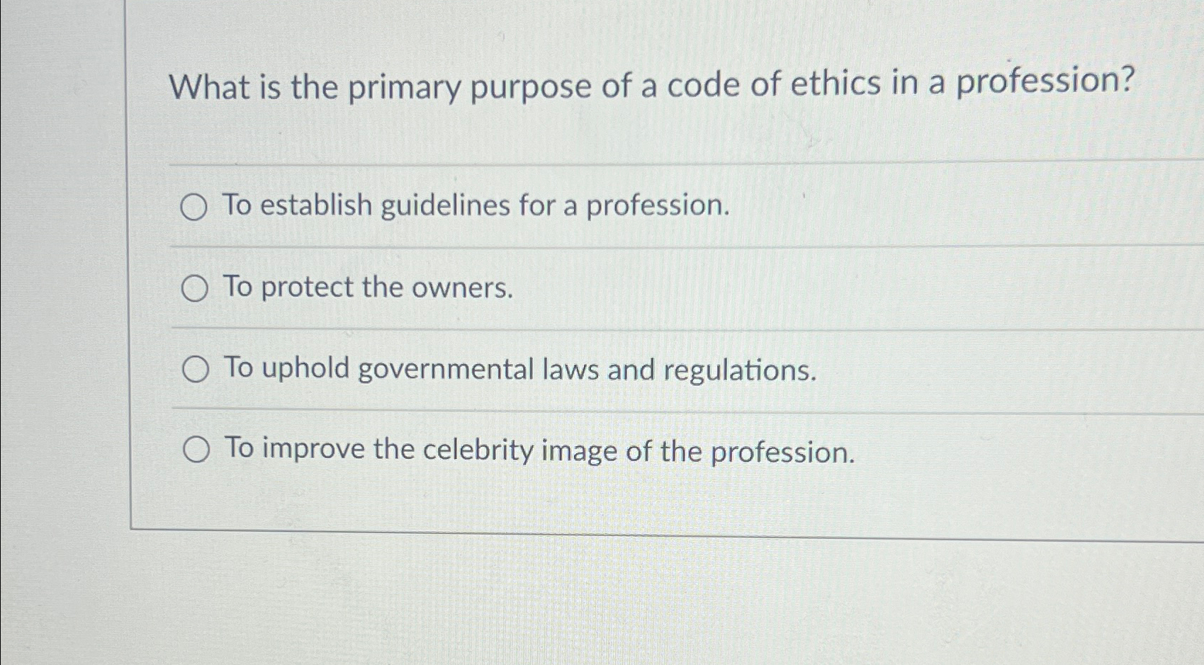 Solved What is the primary purpose of a code of ethics in a | Chegg.com