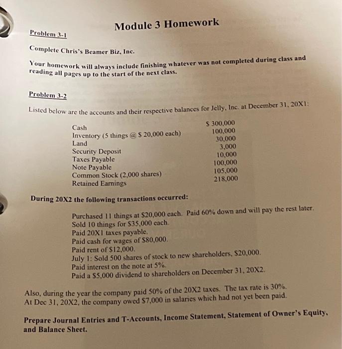Solved Problem 3-1 Module 3 Homework Complete Chris's Beamer | Chegg.com