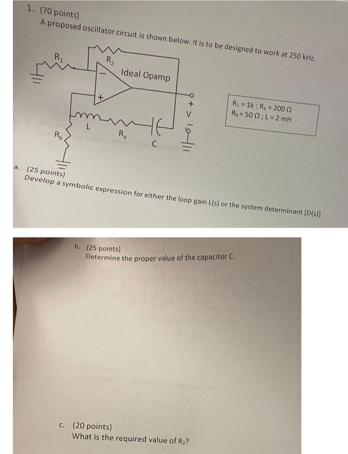 Solved (70 ﻿points)A proposed oscillator circuit is shown | Chegg.com