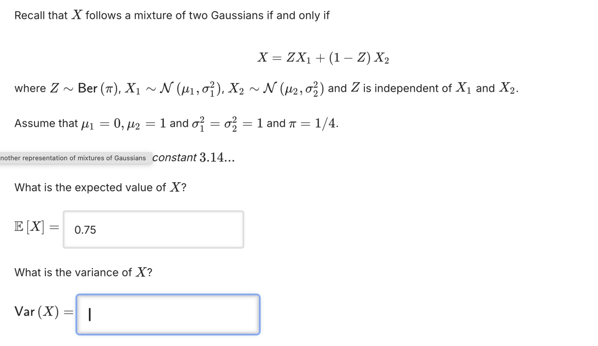 Solved Recall that x ﻿follows a mixture of ﻿two Gaussians if | Chegg.com