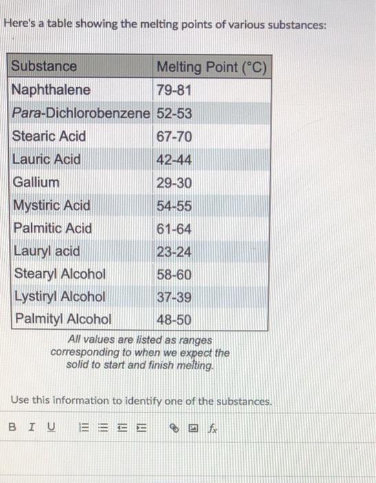 Here's a table showing the melting points of various | Chegg.com
