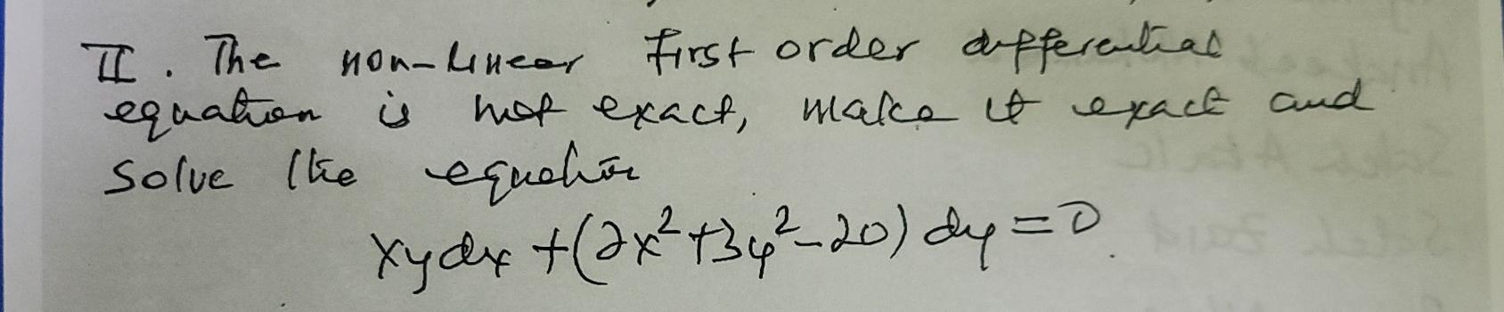 Solved I. The non-linear First order differential equation i | Chegg.com
