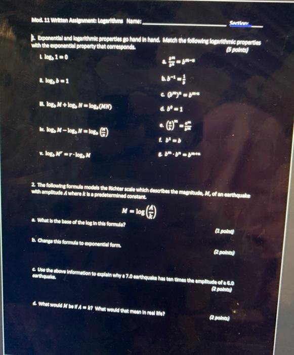 Solved logarithms written assignment | Chegg.com
