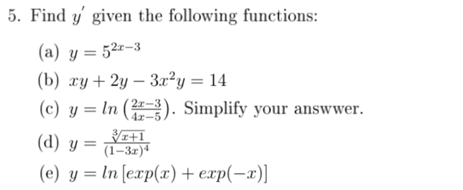 Solved Find y' ﻿given the following | Chegg.com