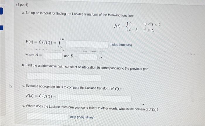 Solved a. Set up an integral for finding the Laplace | Chegg.com