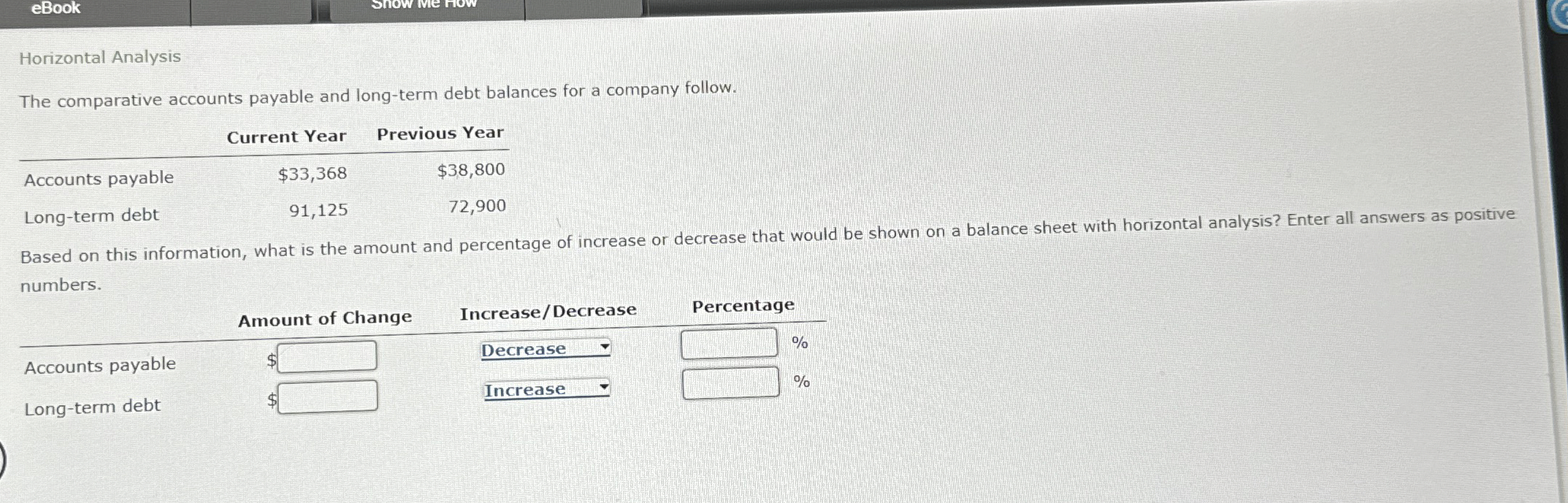 Solved eBookHorizontal AnalysisThe comparative accounts | Chegg.com