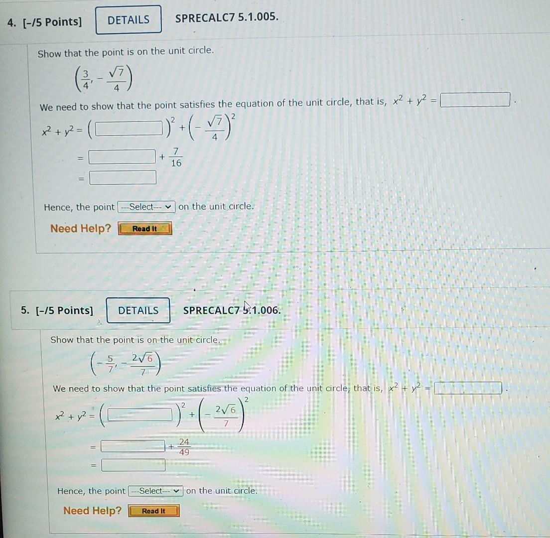 Solved (a) The unit circle is the circle centered at with | Chegg.com