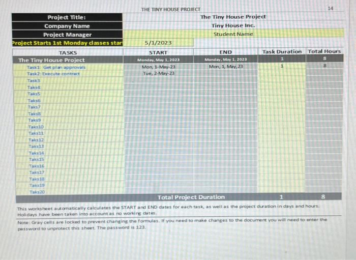 Solved THE TINY HOUSE PROIECT Project Schedule - (Due on | Chegg.com