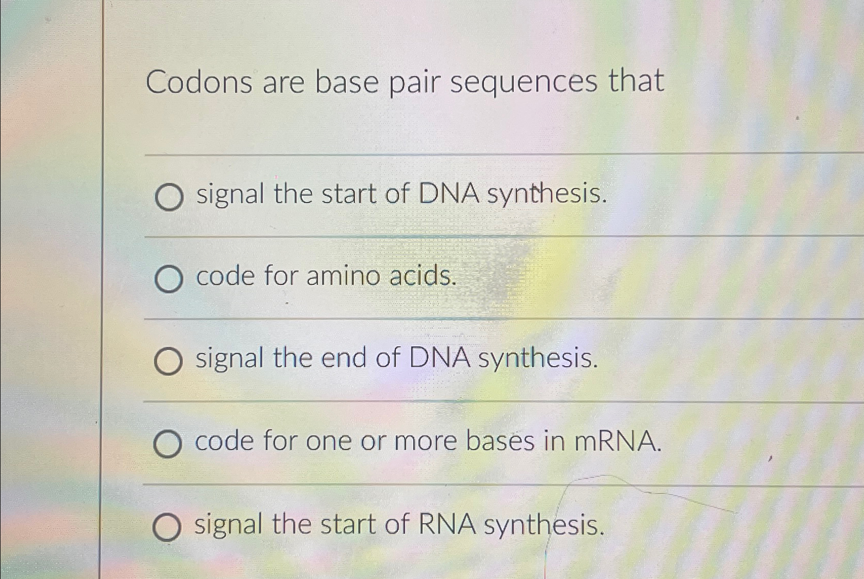 Solved Codons are base pair sequences thatsignal the start | Chegg.com