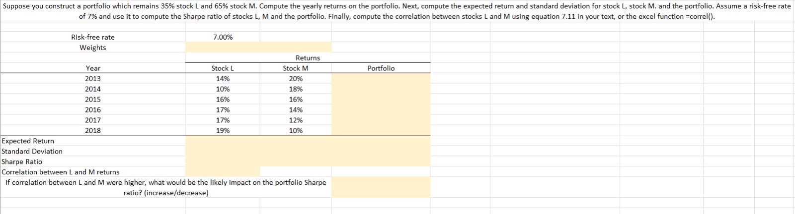 Solved of 7% ﻿and use it to compute the Sharpe ratio of | Chegg.com