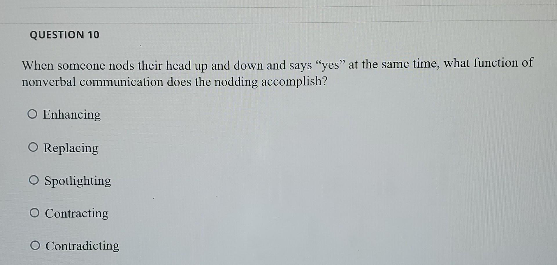 Solved QUESTION 10 When someone nods their head up and down | Chegg.com