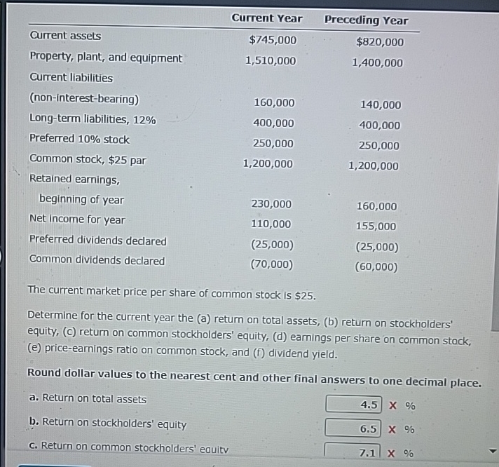 Solved \table[[Current assets,$745,000,Preceding | Chegg.com
