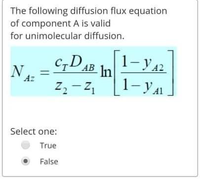 Solved The following diffusion flux equation of component A | Chegg.com