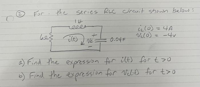 Solved (2) For. the series RLC circuit shown below: u˙L(0)=4 | Chegg.com