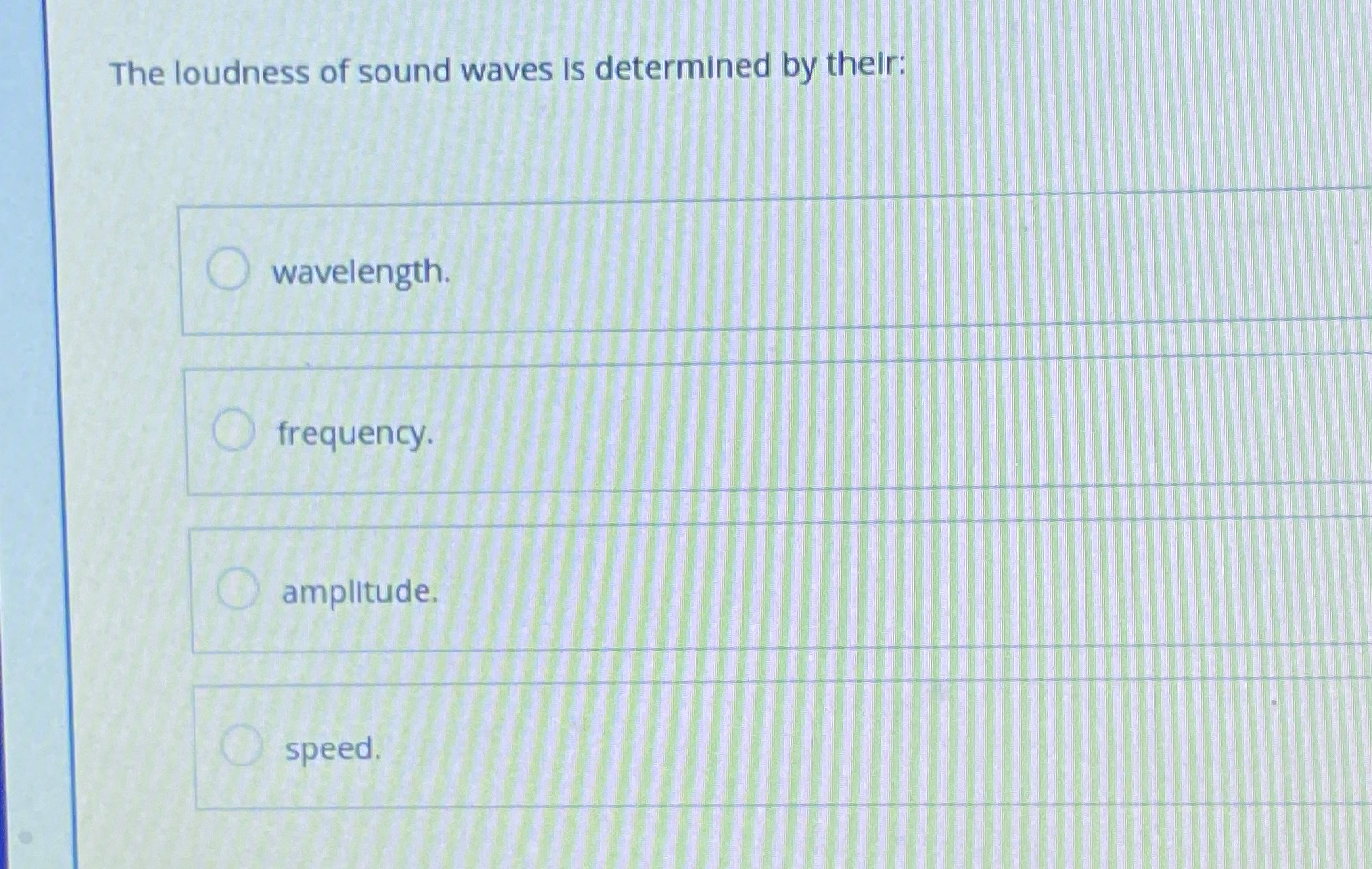 Solved The loudness of sound waves is determined by | Chegg.com