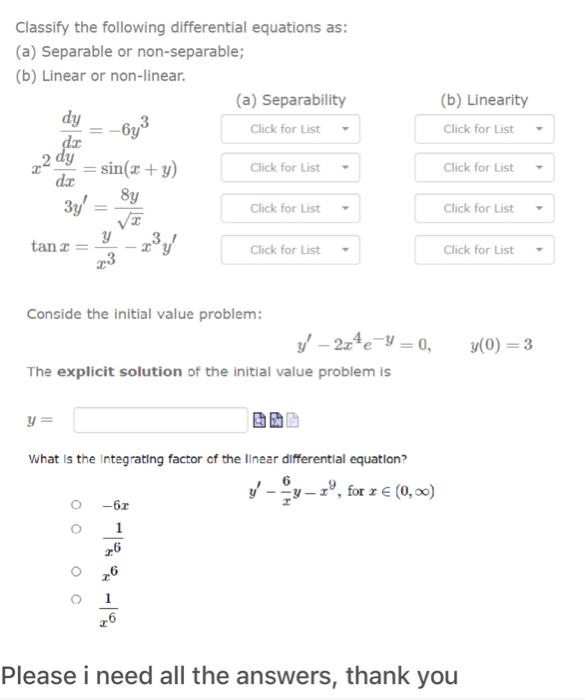 Solved Classify the following differential equations as: (a) | Chegg.com