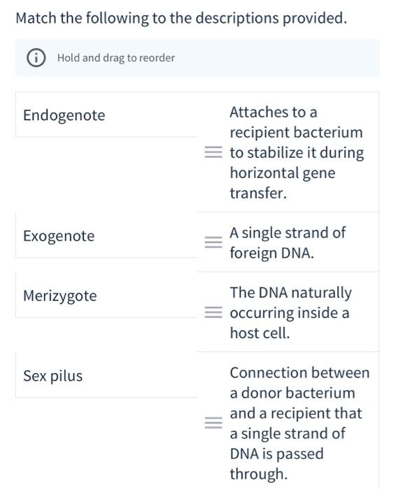 Solved Match the following to the descriptions provided. O | Chegg.com
