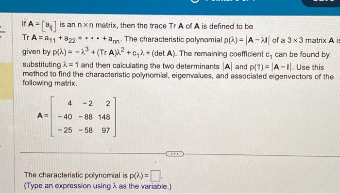 Solved If A=[aij] is an n×n matrix, then the trace TrA of A | Chegg.com