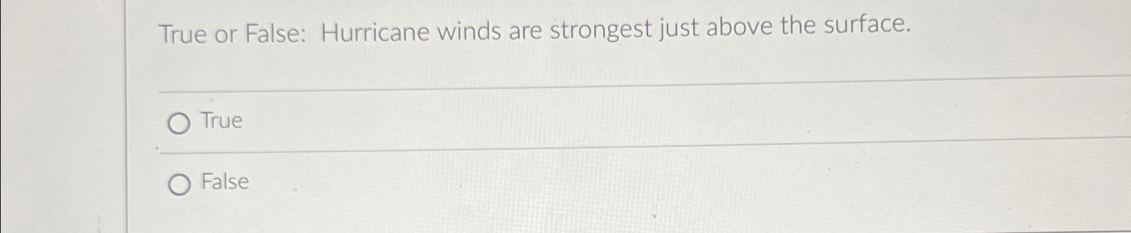 Solved True or False: Hurricane winds are strongest just | Chegg.com
