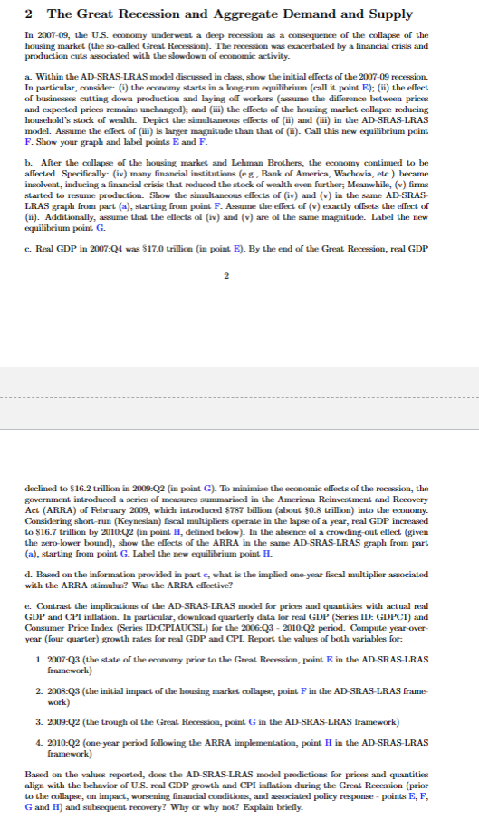 Solved 2 ﻿The Great Recession and Aggregate Demand and | Chegg.com