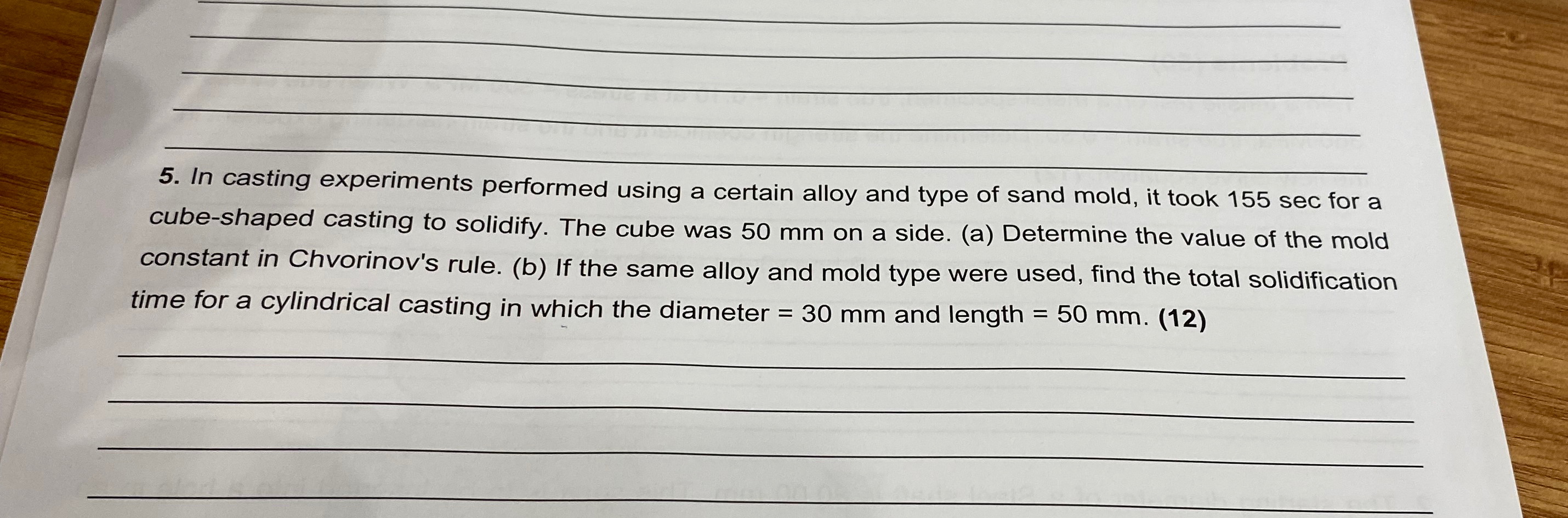 Solved In casting experiments performed using a certain | Chegg.com