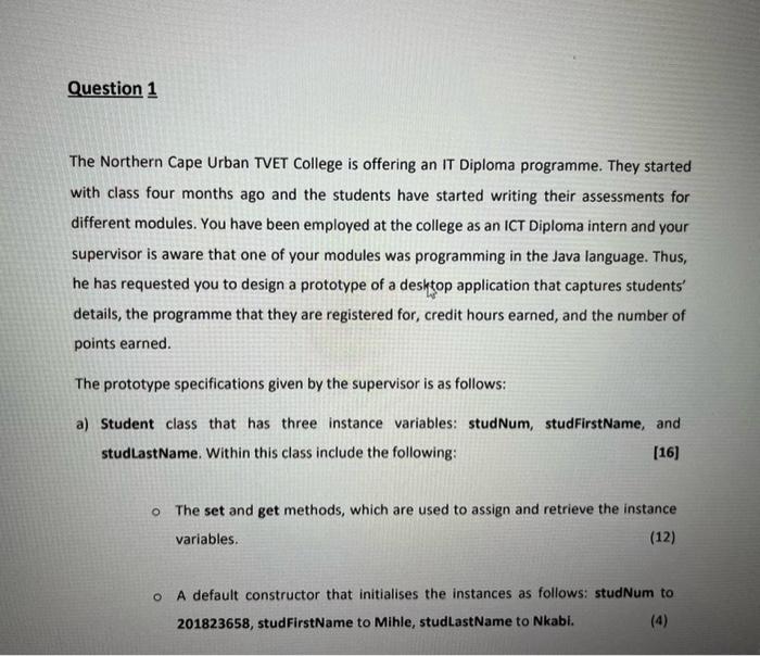 Solved The Northern Cape Urban TVET College is offering an | Chegg.com