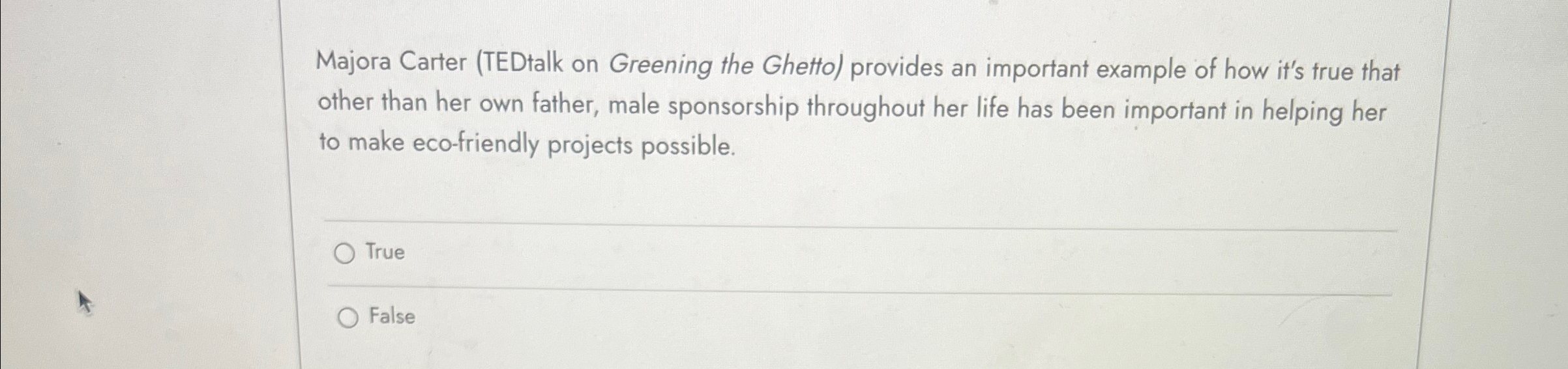 Solved Majora Carter (TEDtalk on Greening the Ghetto) | Chegg.com