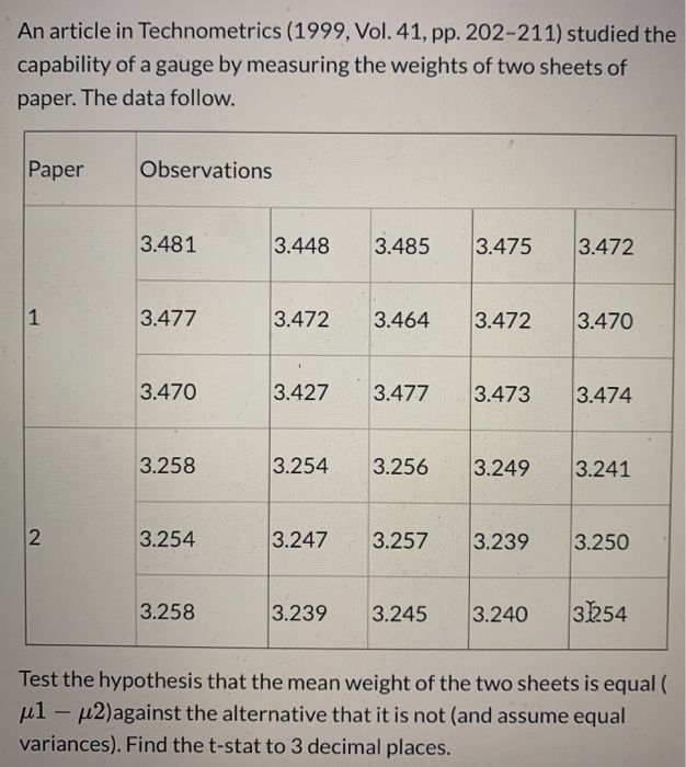 Solved An article in Technometrics (1999, Vol. 41, pp. | Chegg.com
