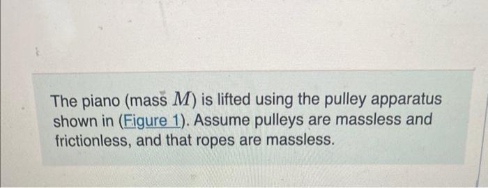 The piano (mass M ) is lifted using the pulley | Chegg.com