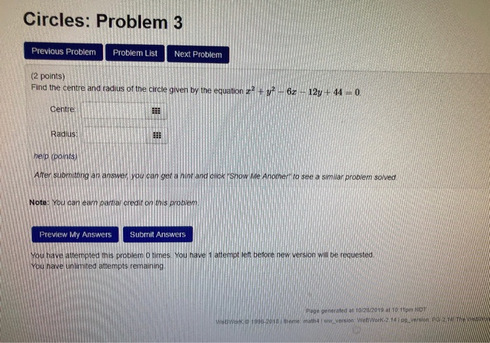 Solved Circles: Problem 3 Previous Problem Problem List Next | Chegg.com