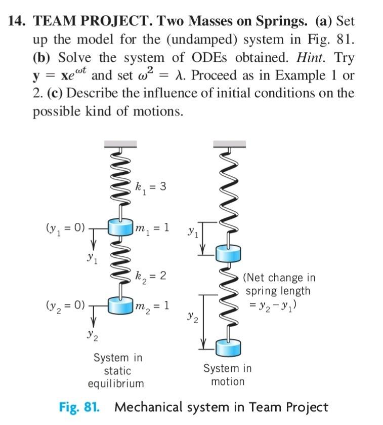 Solved 14. TEAM PROJECT. Two Masses on Springs. (a) Set up | Chegg.com