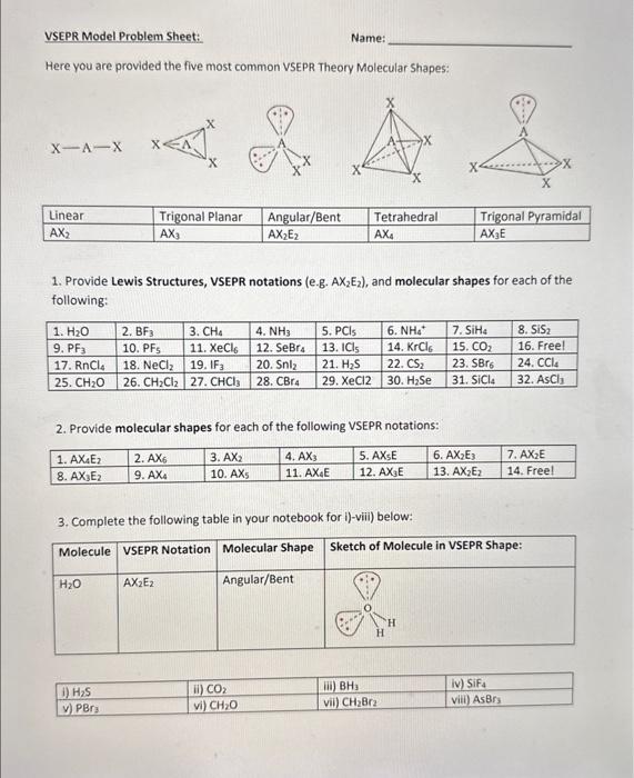 Here you are provided the five most common VSEPR | Chegg.com