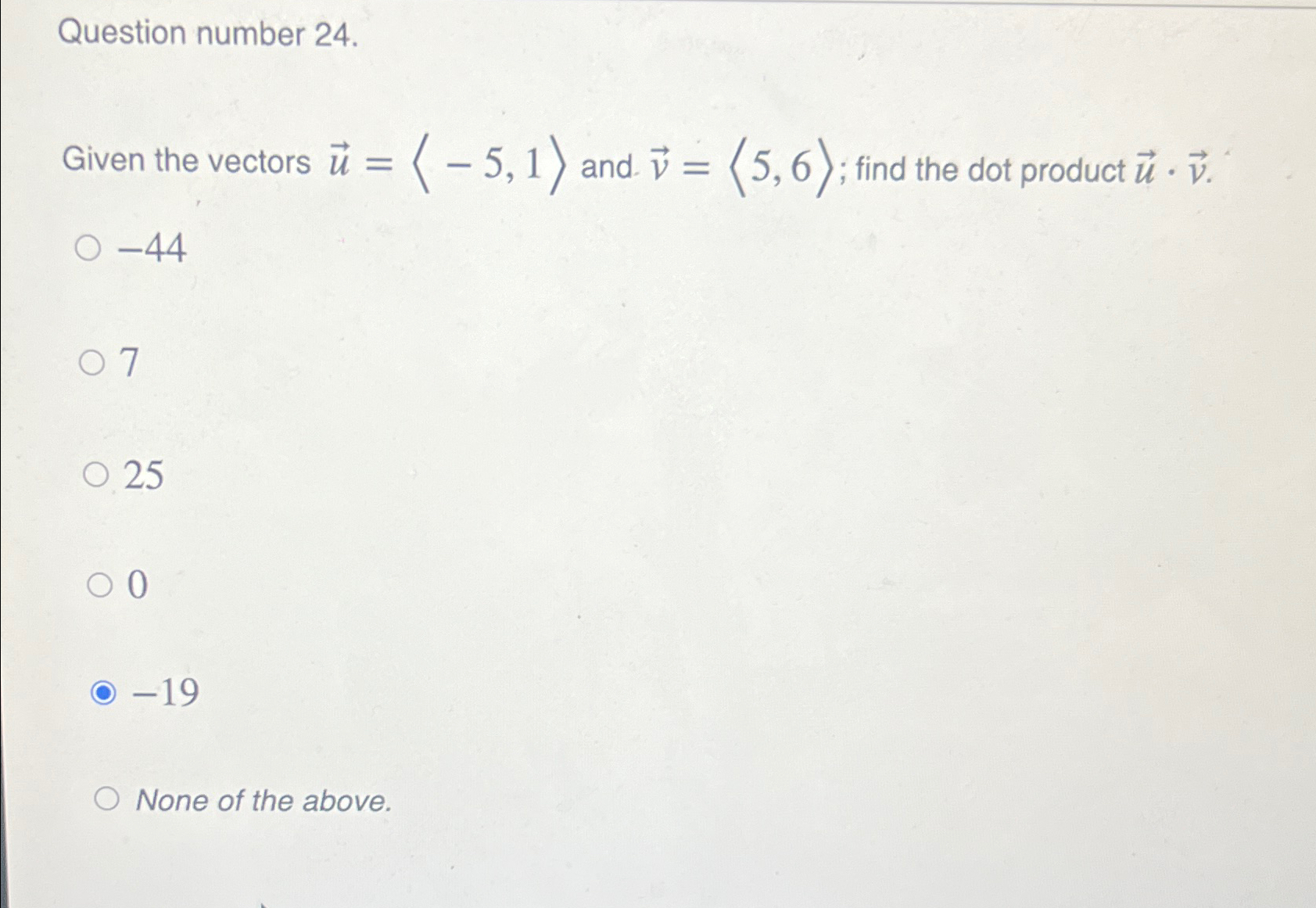 Solved Question number 24.Given the vectors vec(u)=(:-5,1:) | Chegg.com