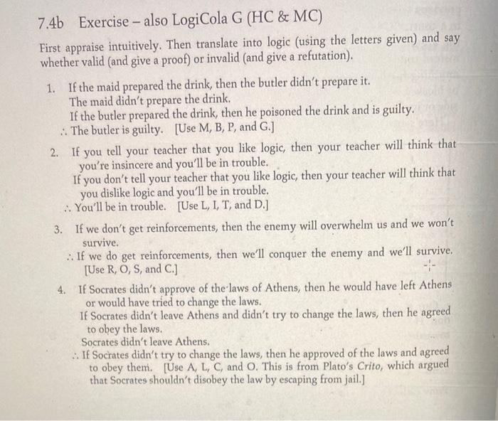 7.4b Exercise - also LogiCola G (HC \& MC) First | Chegg.com