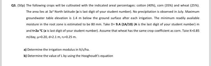 Solved Q3. (50p) ﻿The following crops will be cultivated | Chegg.com