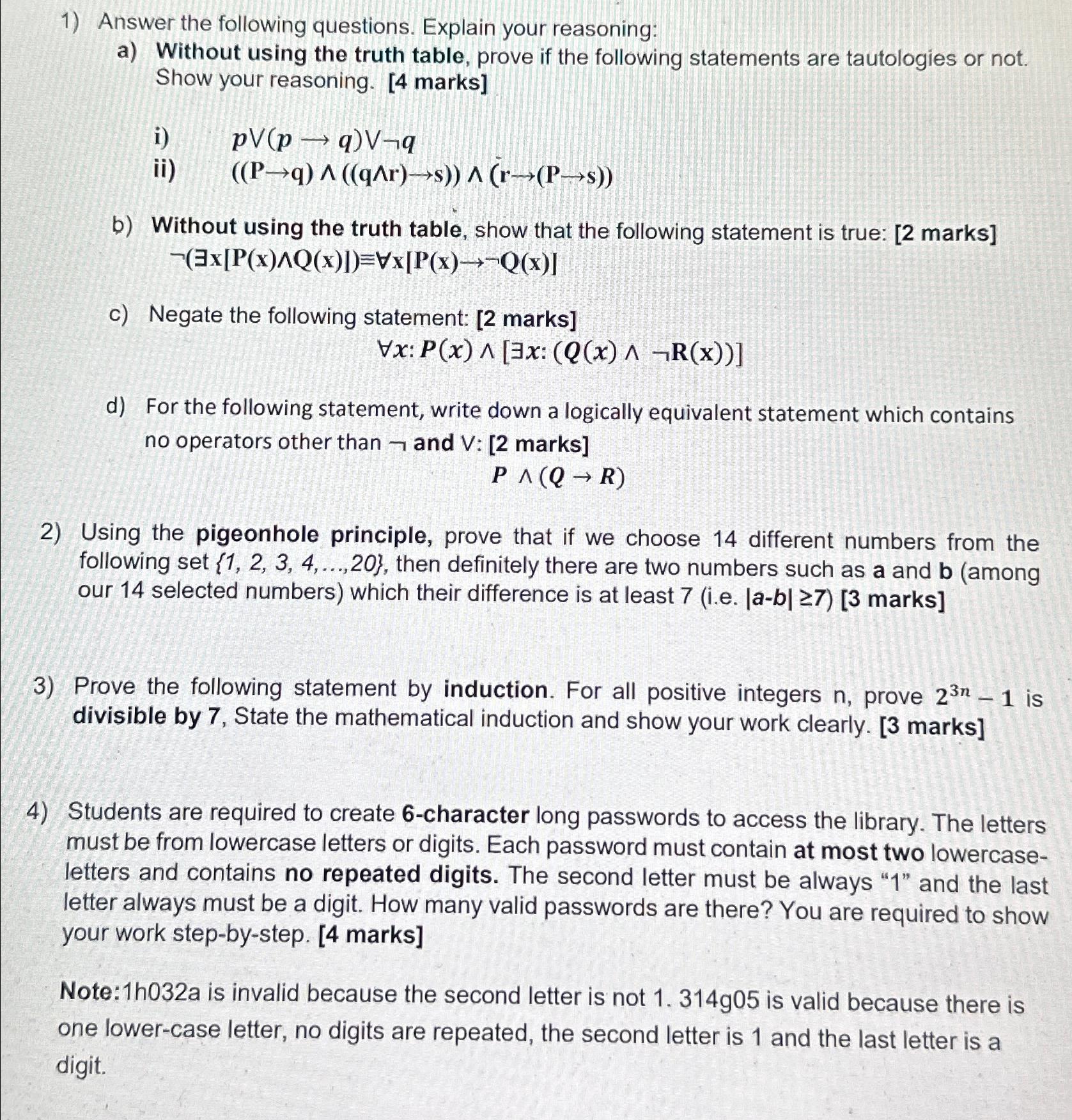 Solved Answer the following questions. Explain your | Chegg.com