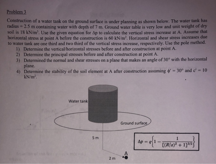 Solved Problem 3 Construction of a water tank on the ground | Chegg.com