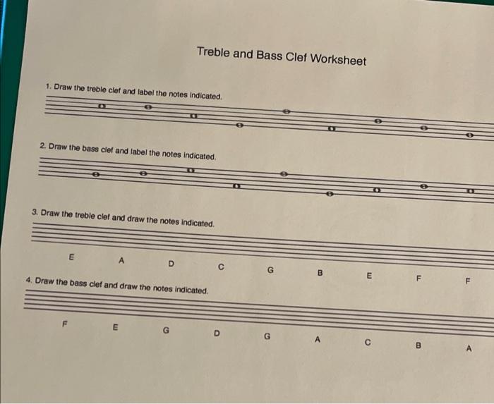 Treble and Bass Clef Worksheet 1. Draw the treble | Chegg.com