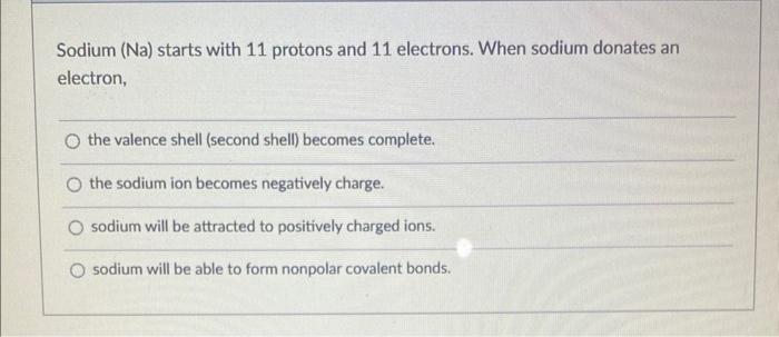 Solved Sodium ( Na ) starts with 11 protons and 11 | Chegg.com