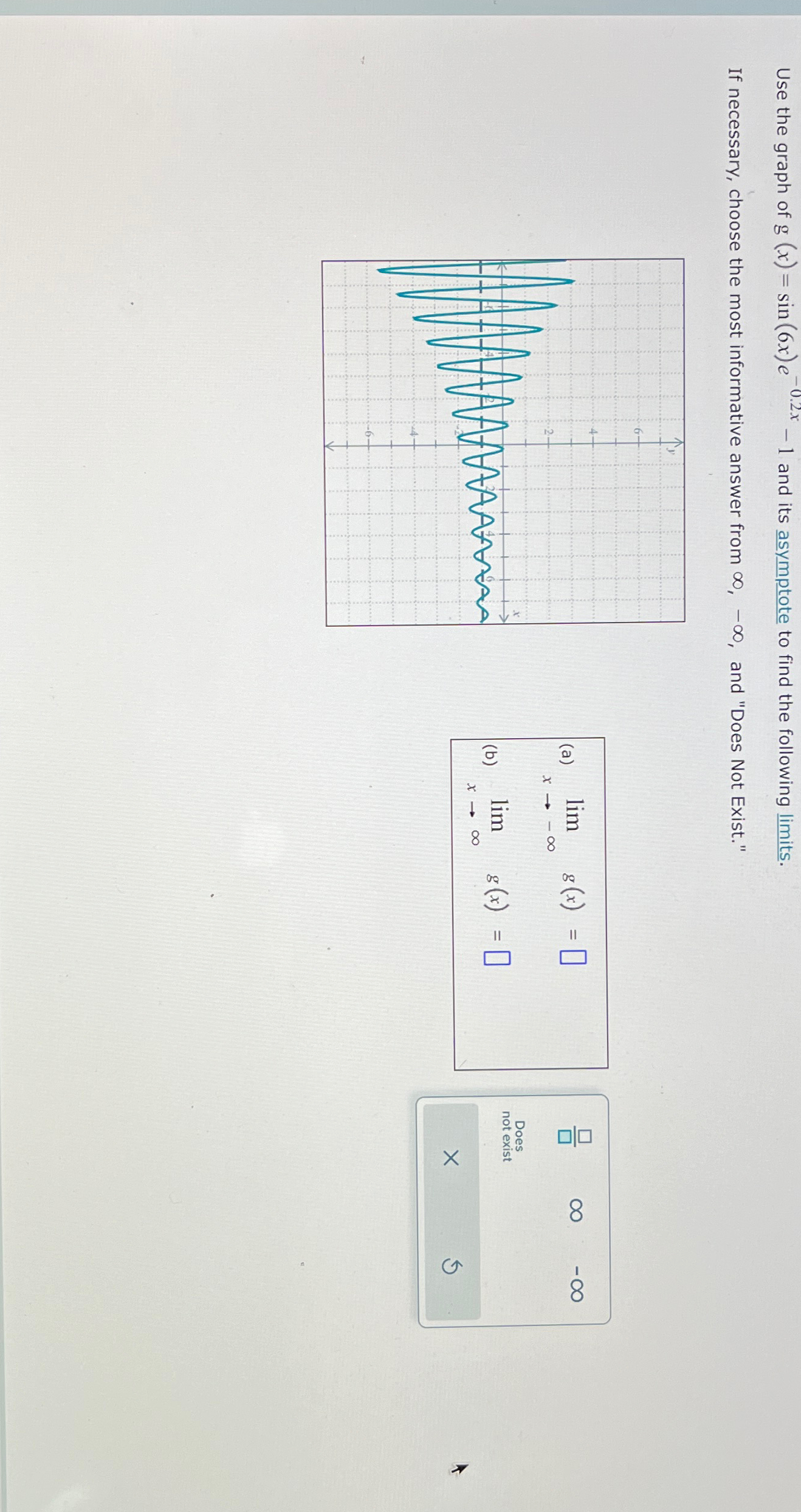 Solved Use the graph of g(x)=sin(6x)e-0.2x-1 ﻿and its | Chegg.com