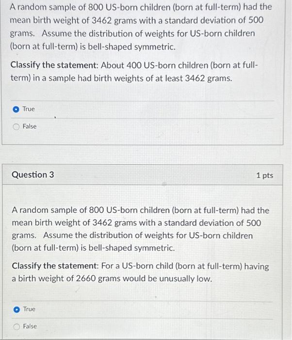 Solved A random sample of 800 US-born children (born at | Chegg.com